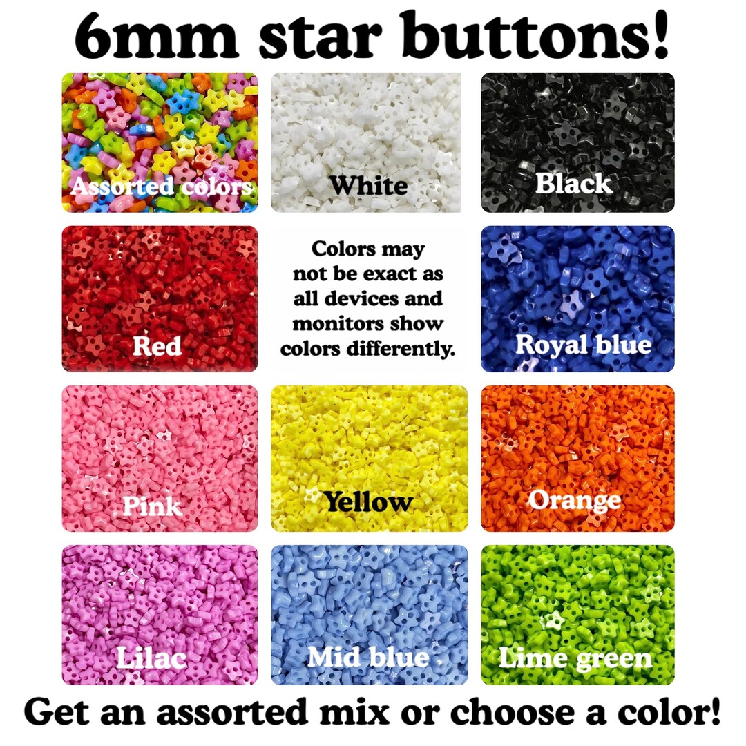50, 100, 200 or 400 6mm Star Buttons GROUP A Mini Small Red White Blue ...