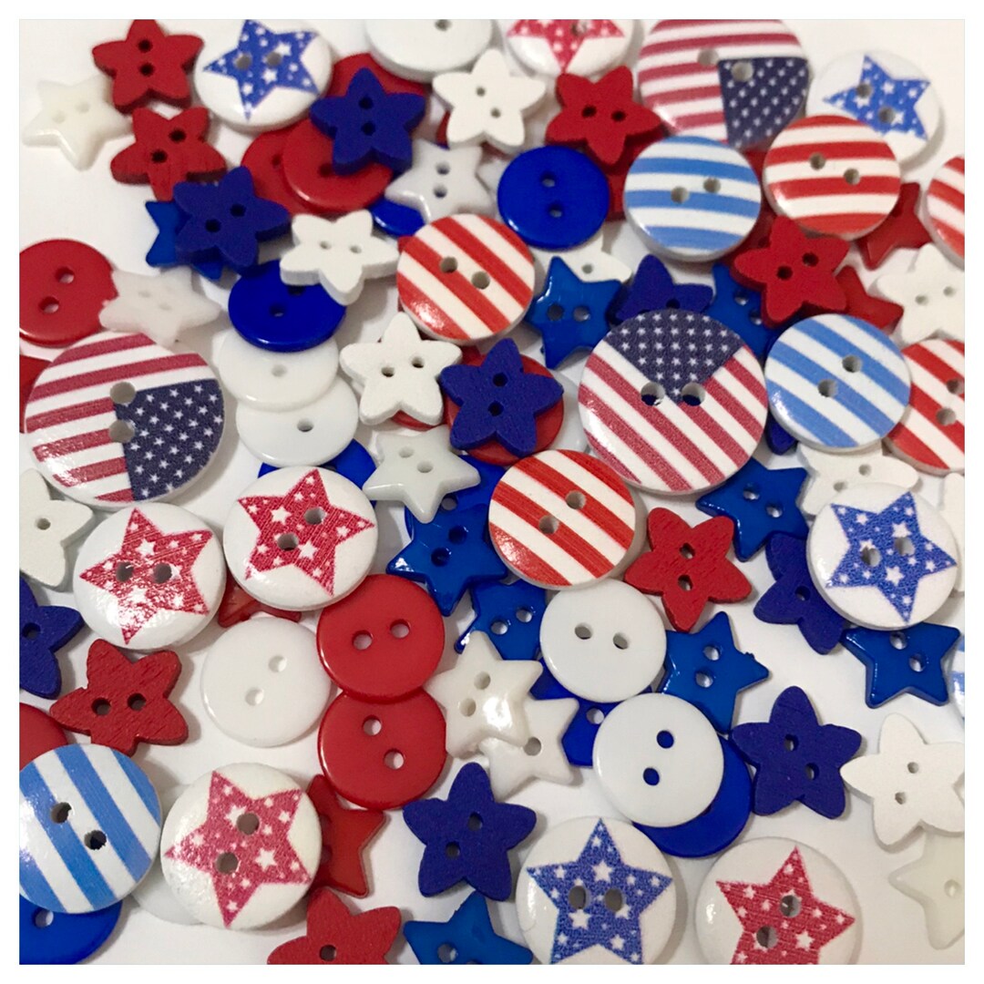 100 or 200 Red, White and Blue Assorted Buttons Patriotic Buttons, July ...