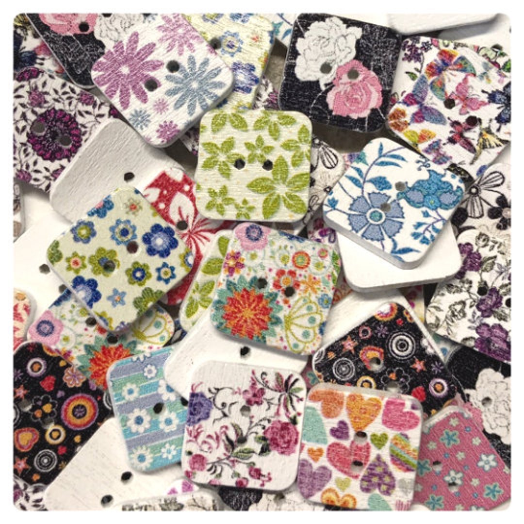 12, 24 or 48 Small Square Buttons 15mm Wood Assorted Buttons, Mix ...