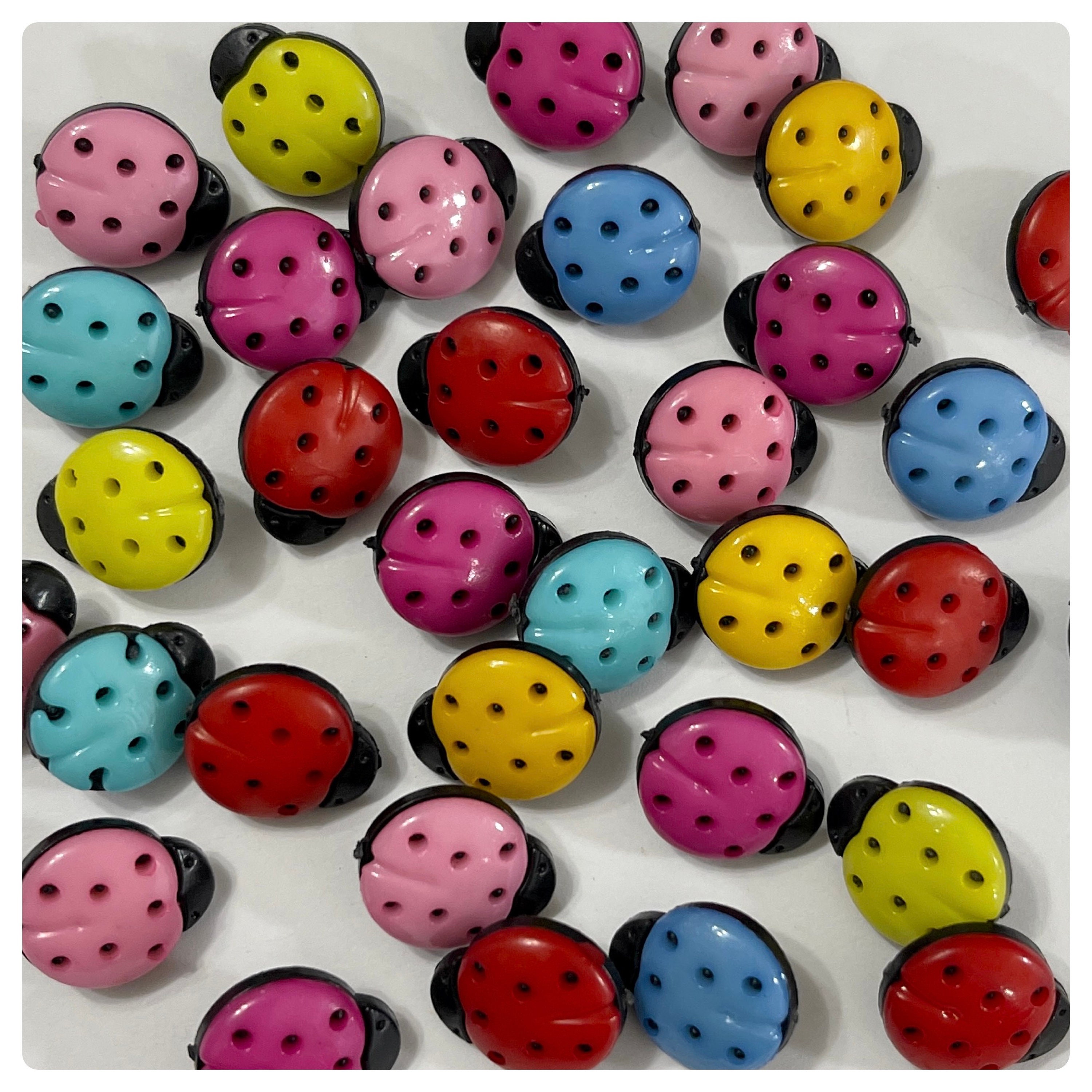 12, 24 or 48 Ladybug Buttons Shank Mix Assorted Colors Lady Bug 15mm ...