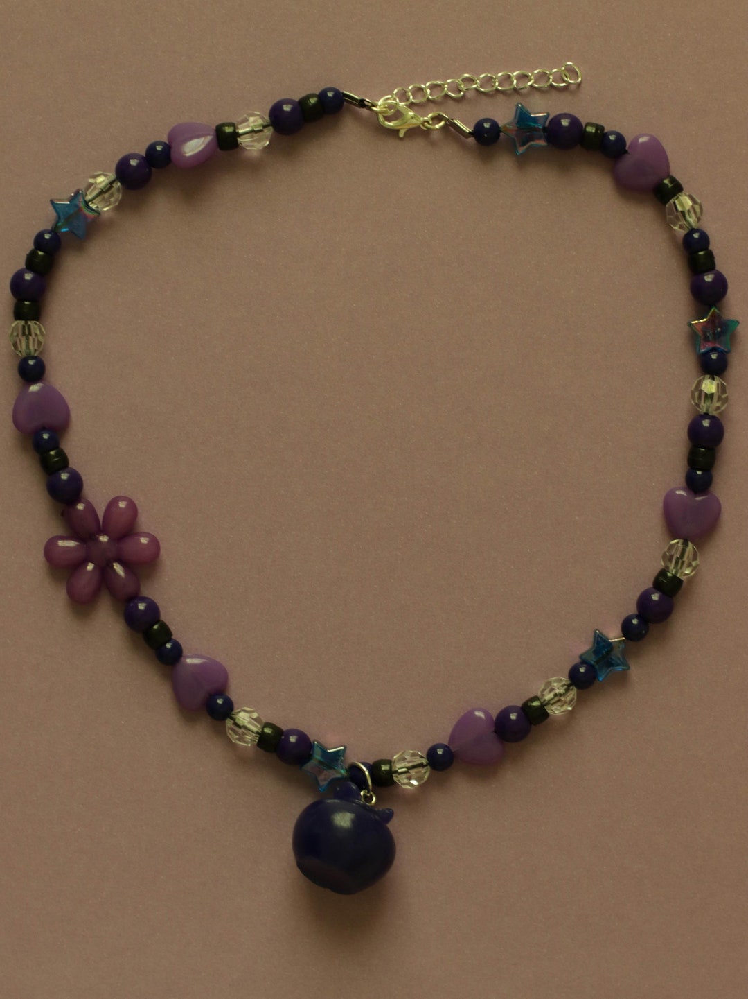 Dark Blueberry - Beaded Mismatched Necklace - Etsy