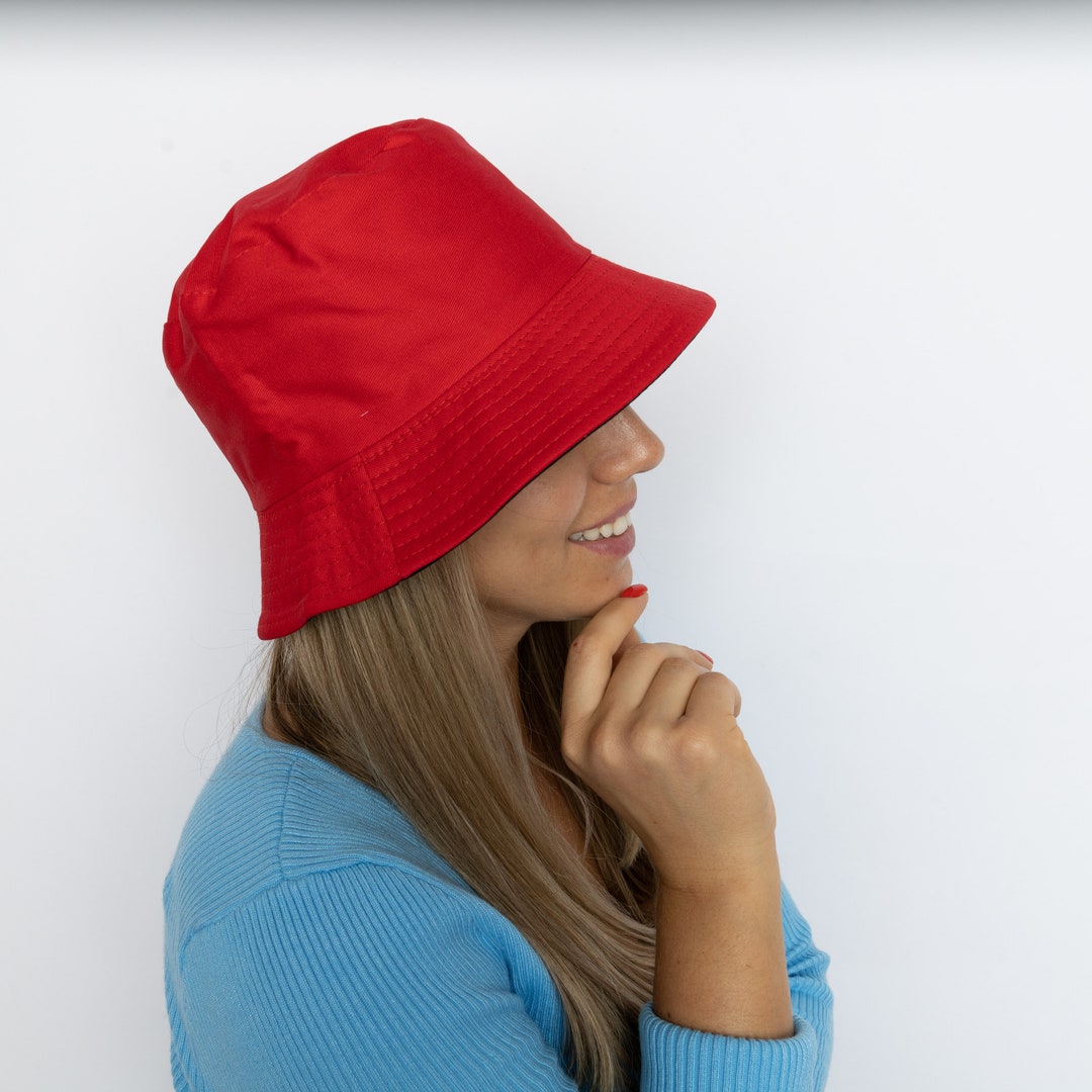 Red Summer Hat Reversible Bucket Hat Cotton Hat Bucket Hat - Etsy