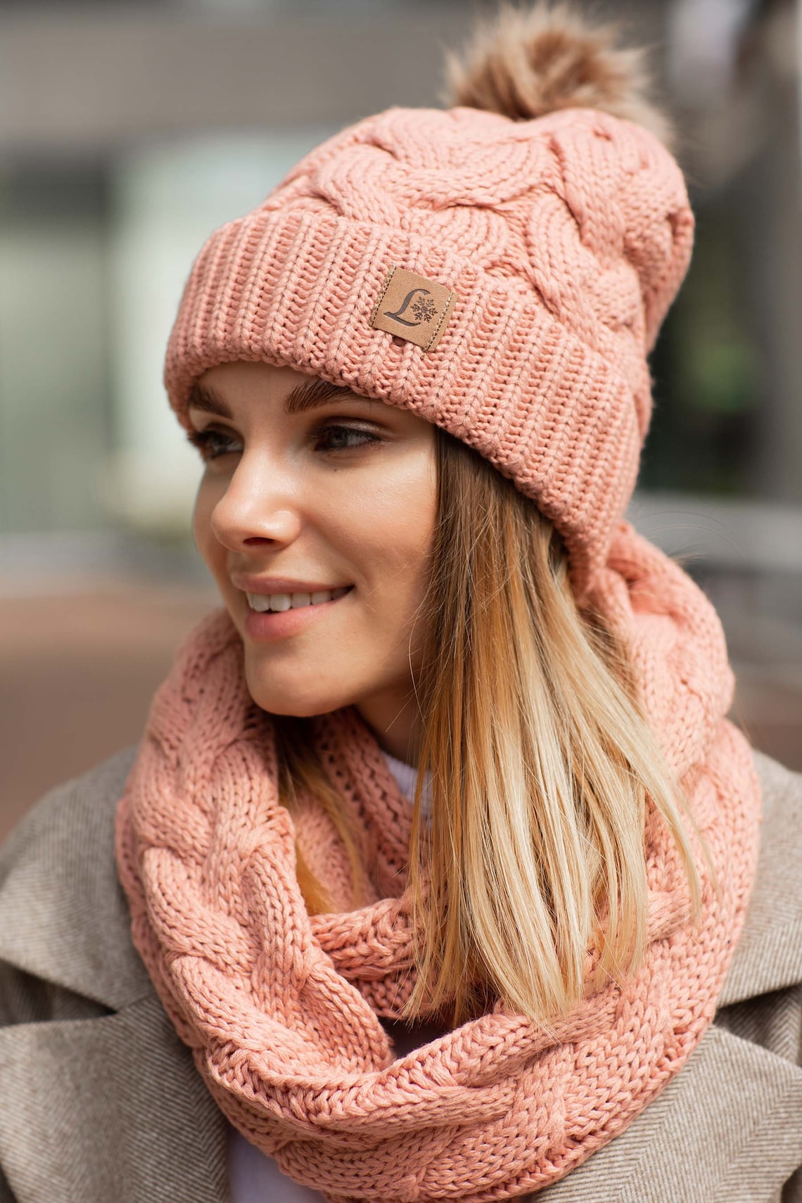 Womens Pom Beanie Hat Scarf Set Girls Cute Winter Ski Hat - Etsy