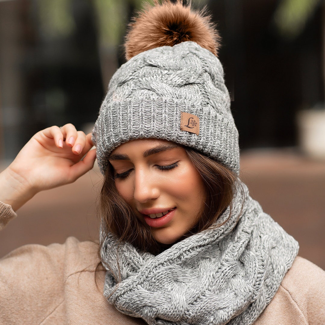 Winter Hats Scarf Set Warm Women's Winter Hats Winter Hats With Pom ...