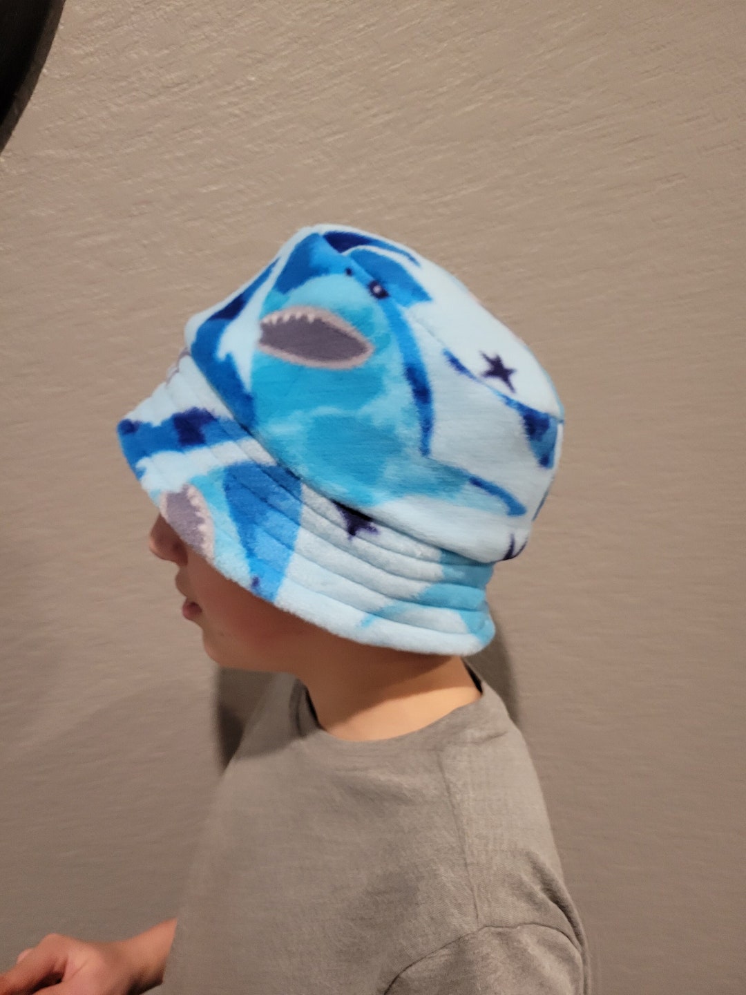 Shark Fleece Bucket Hat/ Fleece Bucket Hat/ Children's Shark Bucket Hat ...