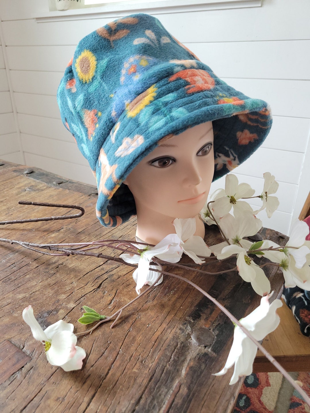 NEW!! Teal Woodland Fleece Bucket Hat/ Teal Fleece Hat/ Bucket Hat ...