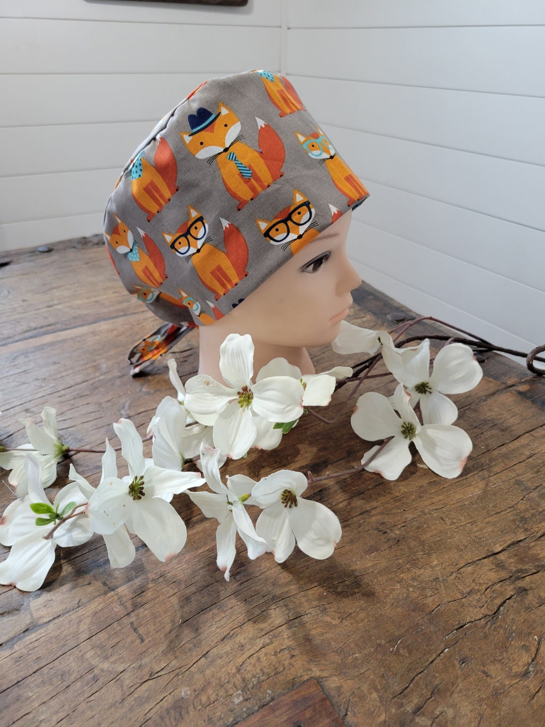 Fox Unisex Scrub Hat/ Fox Scrub Hat/ Chemo Hat/ Surgical Hat/ Chef Hat ...