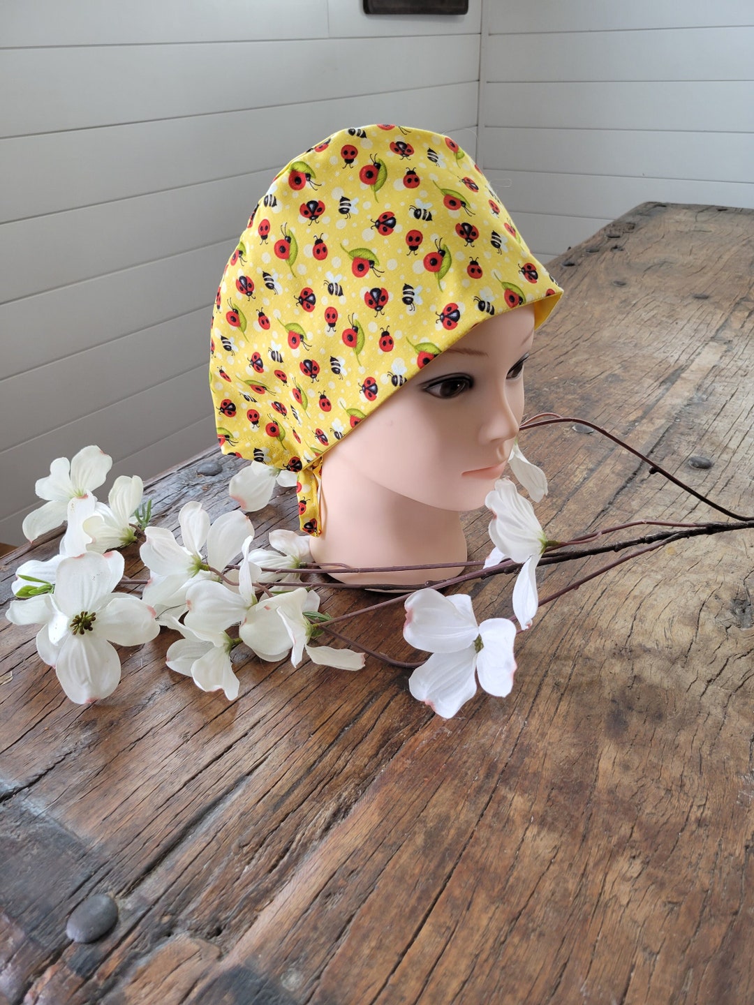 Yellow Ladybug Scrub Cap/ Ladybug Scrub Hat/ Scrub Hat/ Surgical Hat ...
