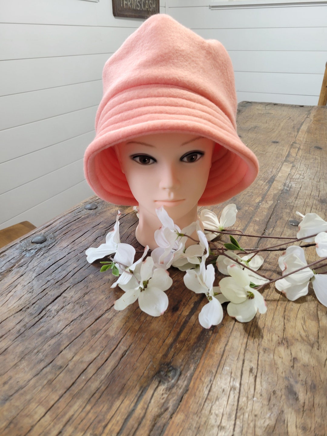 Peach Fleece Bucket Hat/ Fleece Bucket Hat/ Bucket Hat/ Fleece Hat ...