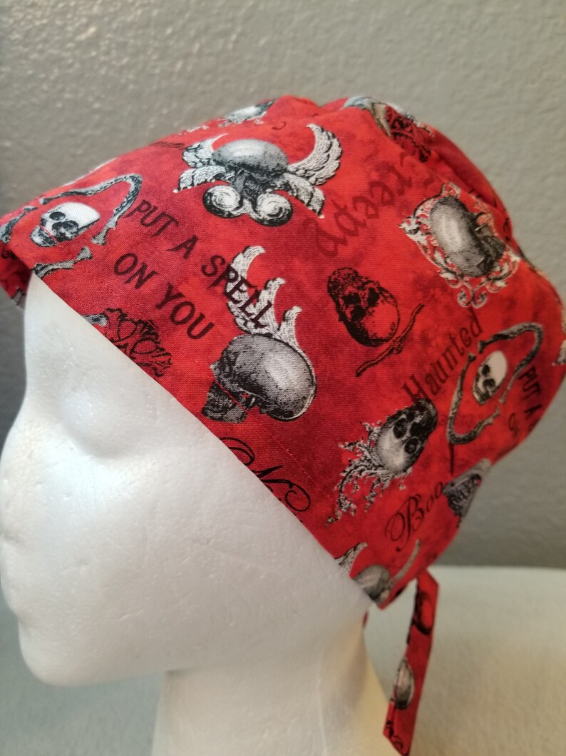 Red Skull Unisex Scrub Hat/ Skull Scrub Hat/ Scrub Hat/ Skull Surgical ...