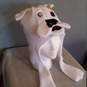 White Boxer Hat/ Boxer Hat/ Boxer Dog Fleece Hat/ Dog Character Hat ...