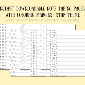 6 Unique Downloadable Stars Note Taking Pages Featuring Coloring Page ...