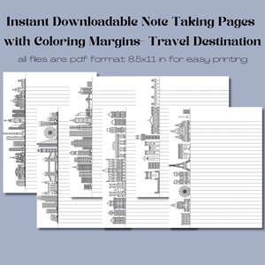 6 Unique Downloadable City Skyline Note Taking Pages Featuring Coloring ...