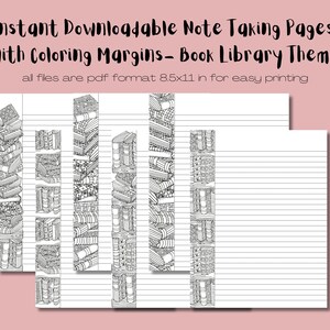 6 Unique Downloadable Books Note Taking Pages Featuring Coloring Page ...