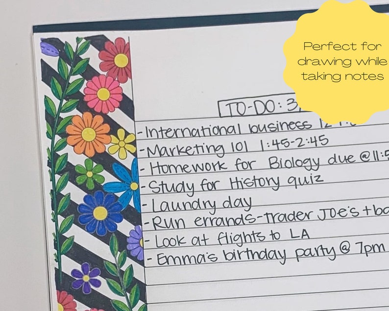 6 Unique Downloadable Note Taking Pages Featuring Coloring Page Margins ...
