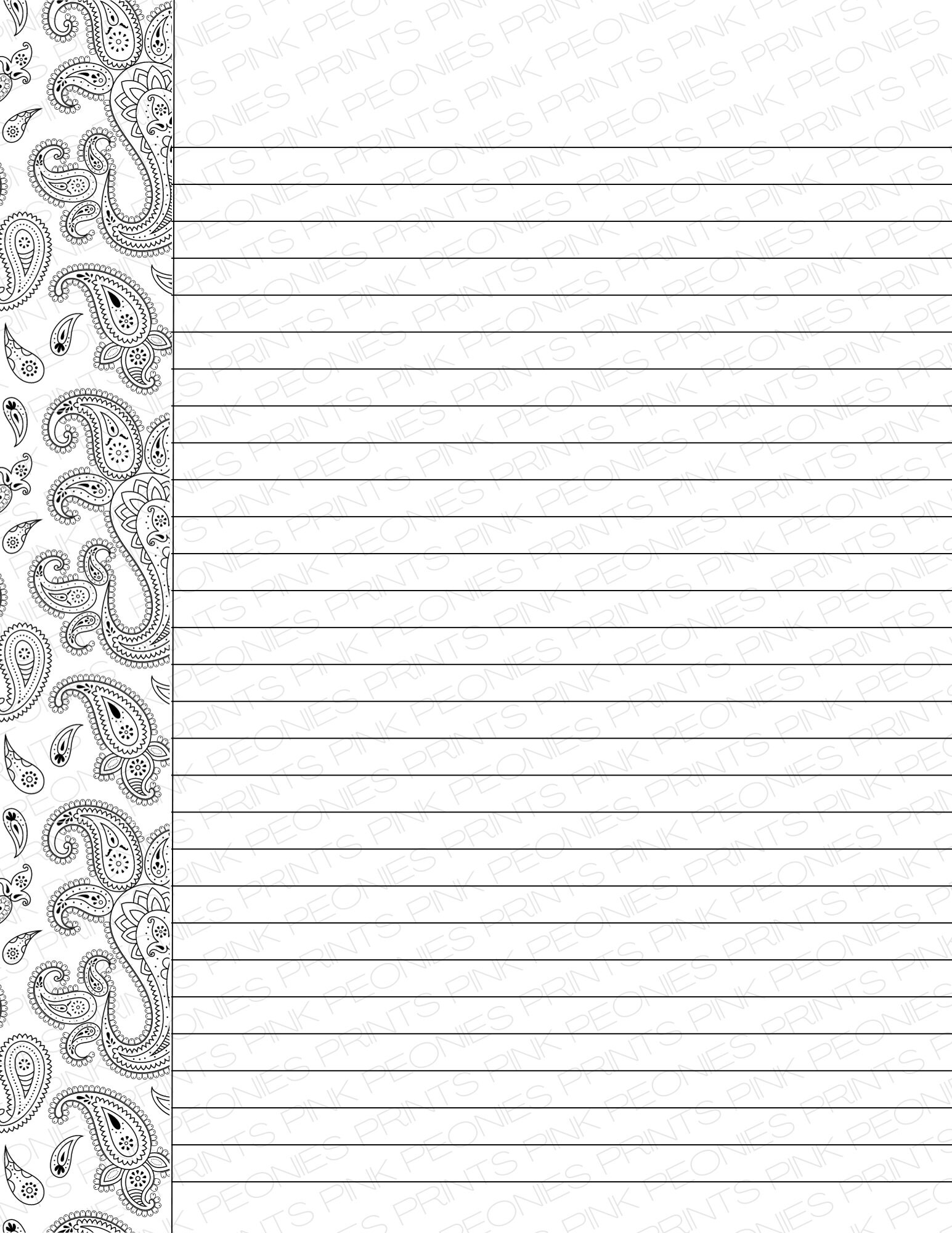 6 Unique Downloadable Paisley Notetaking Pages Featuring Coloring Page ...