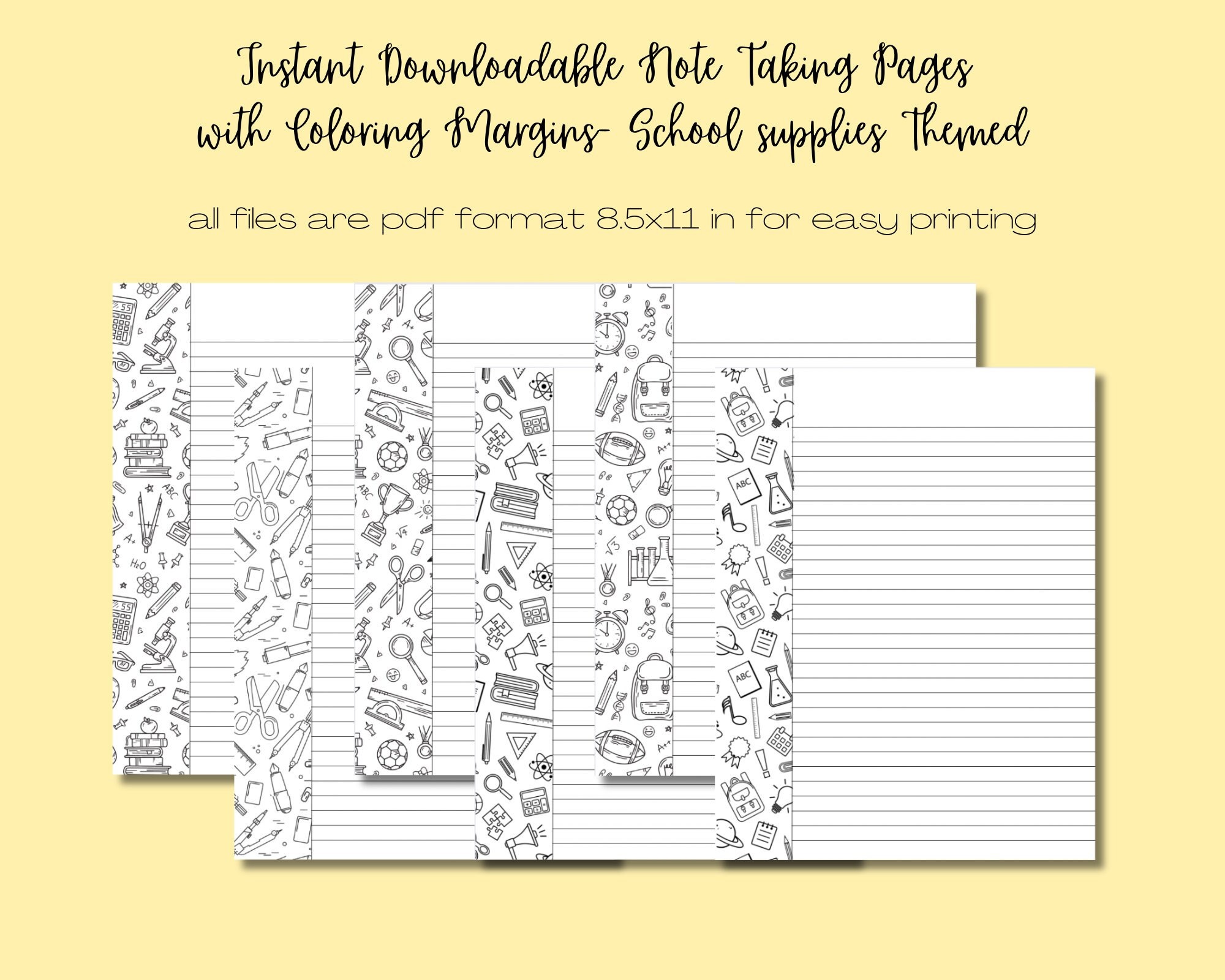 6 Unique Downloadable School Supplies Notetaking Pages Featuring ...
