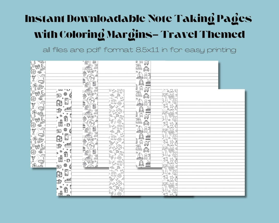 6 Unique Downloadable Travel Themed Note Taking Pages Featuring ...