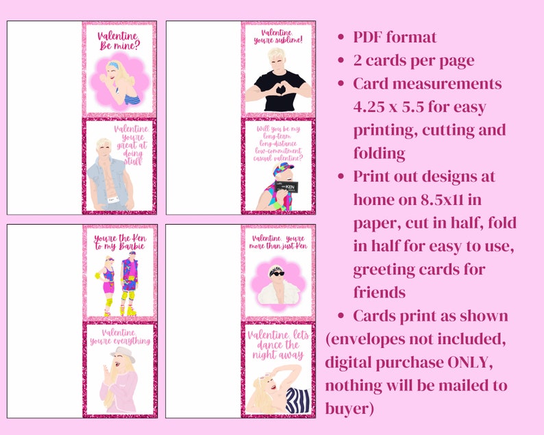 8 Pink Movie Instant Download Printable Valentines Day Cards, Kids ...