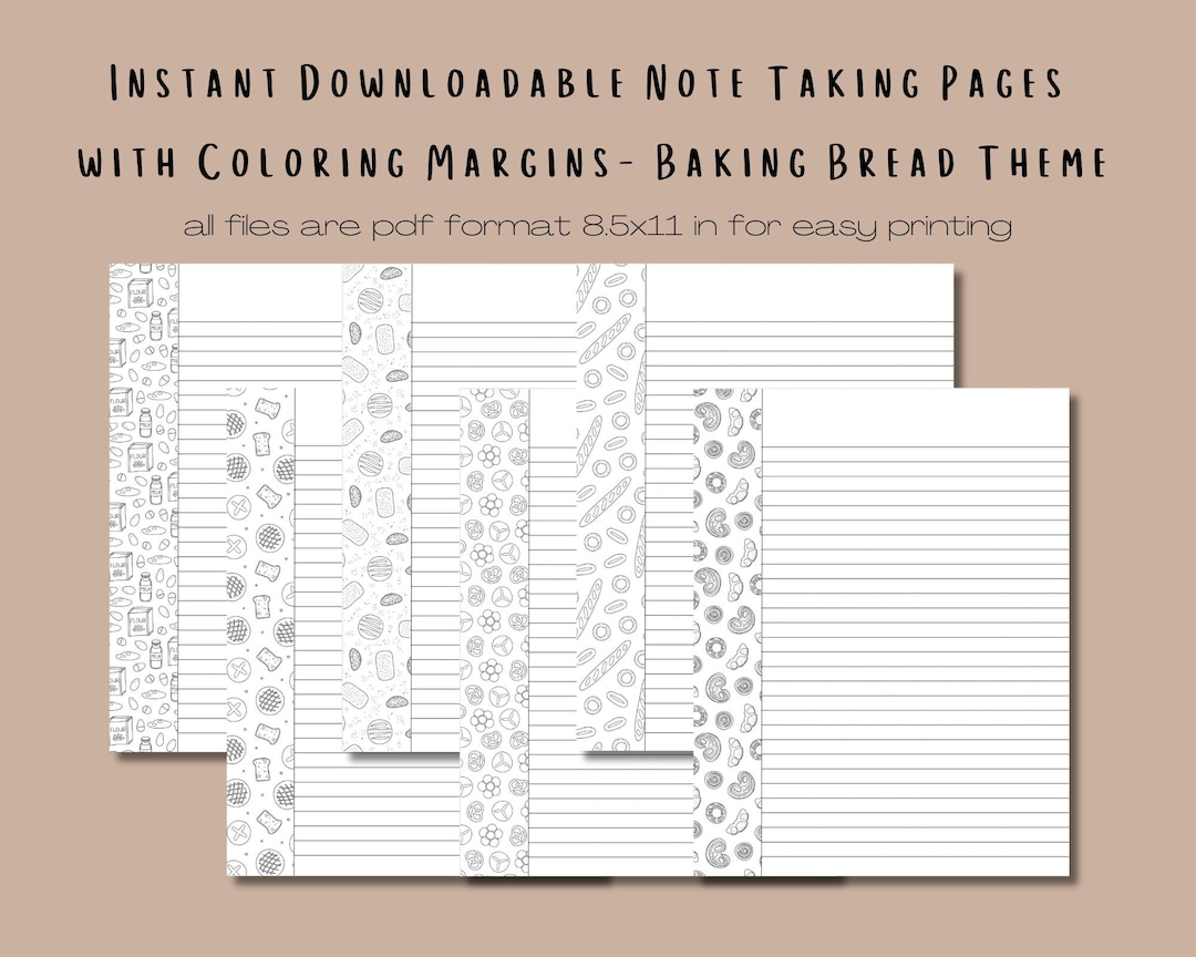 6 Unique Downloadable Bread Note Taking Pages Featuring Coloring Page ...