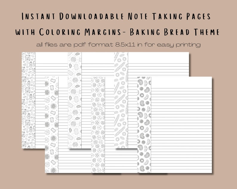6 Unique Downloadable Bread Note Taking Pages Featuring Coloring Page ...
