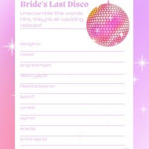 Disco Theme Bridal Shower Games - Instant Download, Ready to Print ...