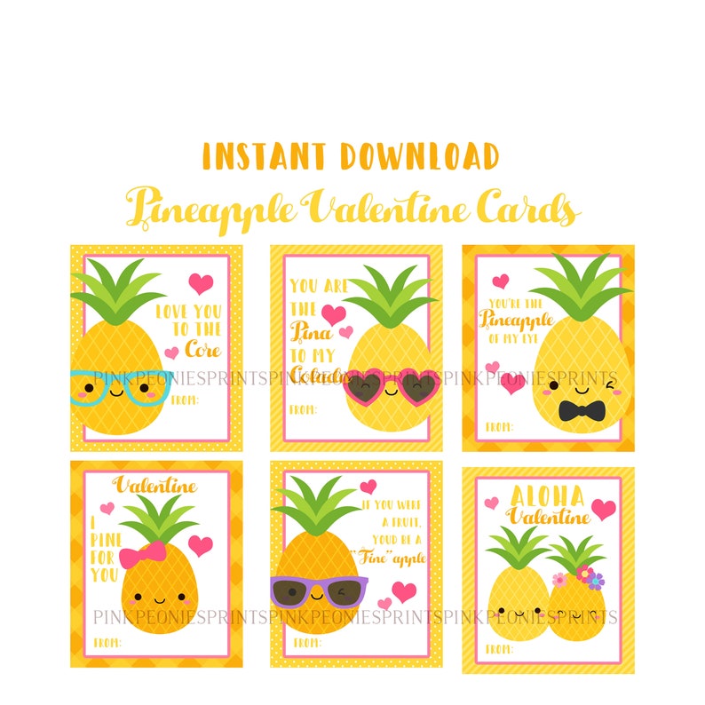 Pineapple Instant Download Printable Valentines Day Cards, Kids ...