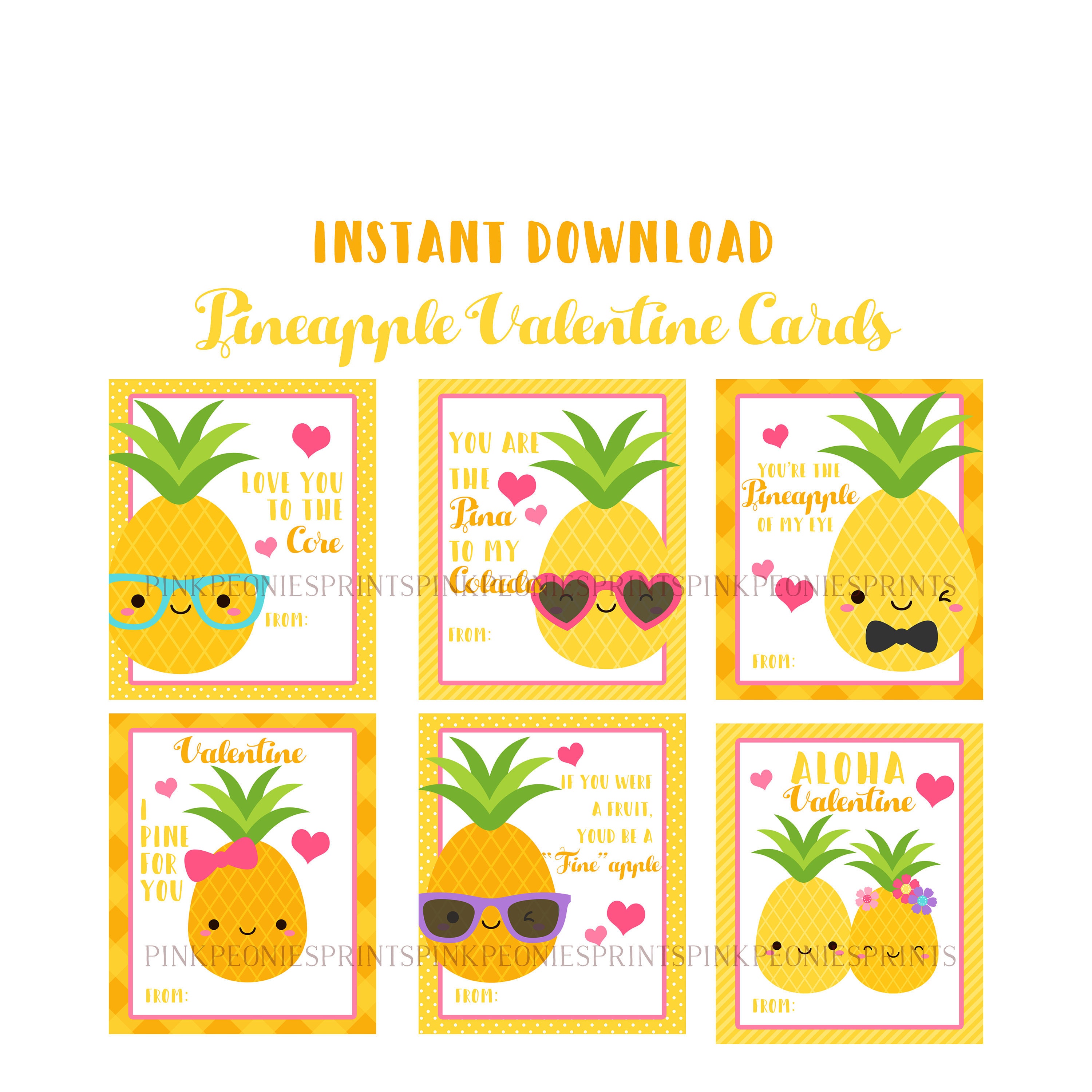 Pineapple Instant Download Printable Valentines Day Cards, Kids ...