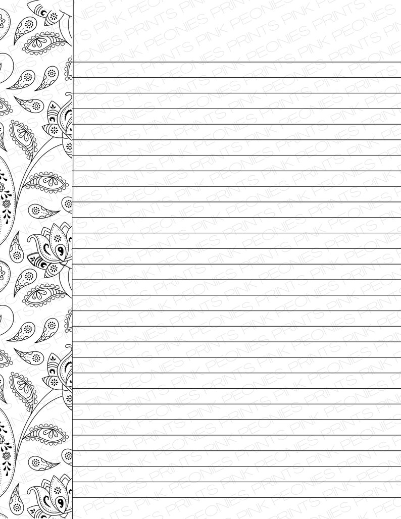 6 Unique Downloadable Paisley Notetaking Pages Featuring Coloring Page ...