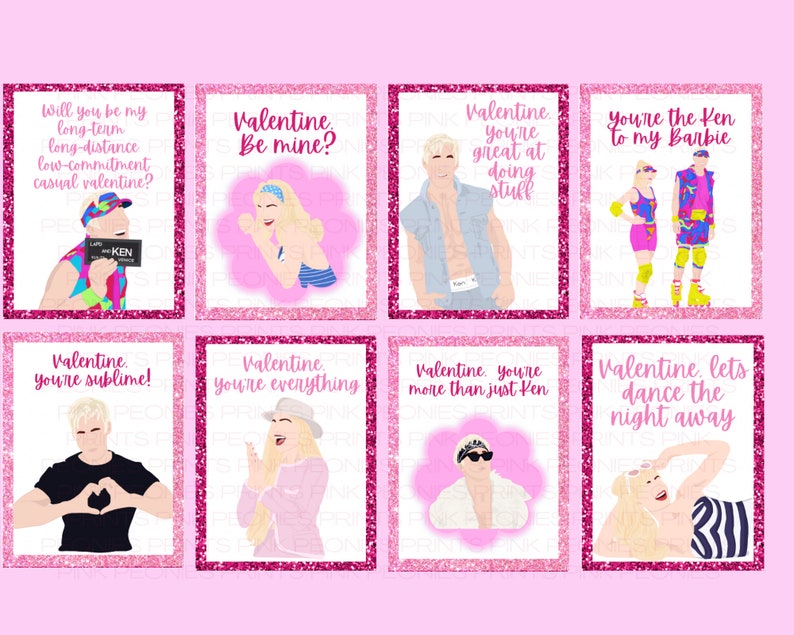 8 Pink Movie Instant Download Printable Valentines Day Cards, Kids ...