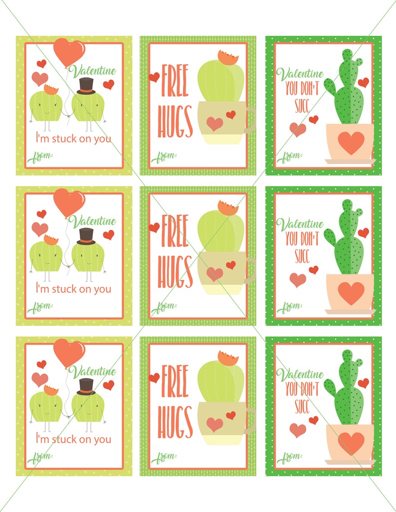 Cactus Instant Download Printable Valentines Day Cards, Kids Valentine ...
