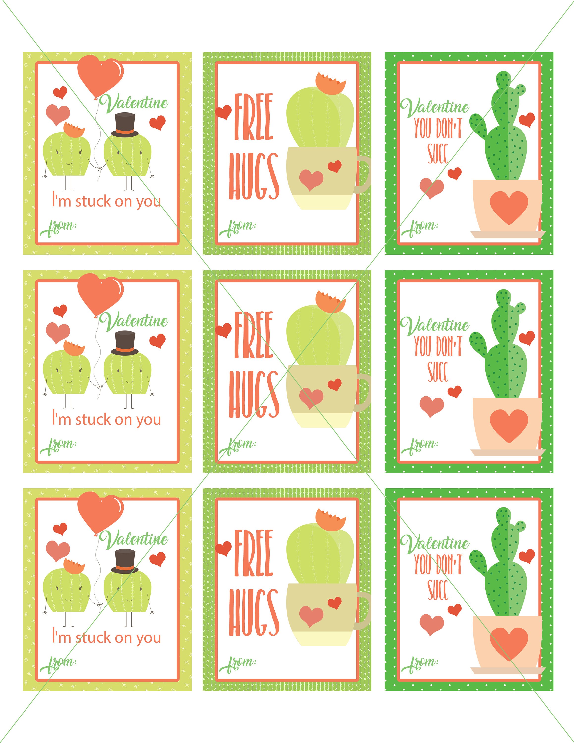 Cactus Instant Download Printable Valentines Day Cards, Kids Valentine ...