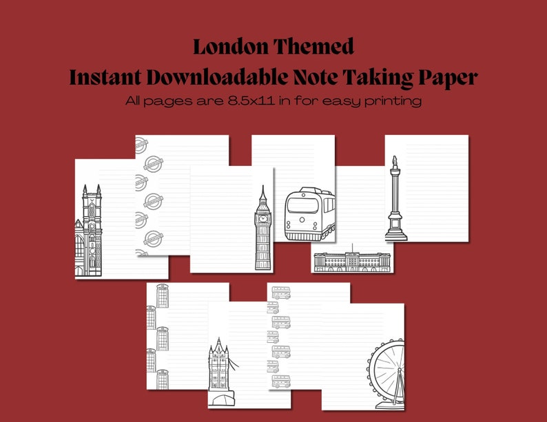 10 Unique London Themed Downloadable Note Taking Pages Featuring ...