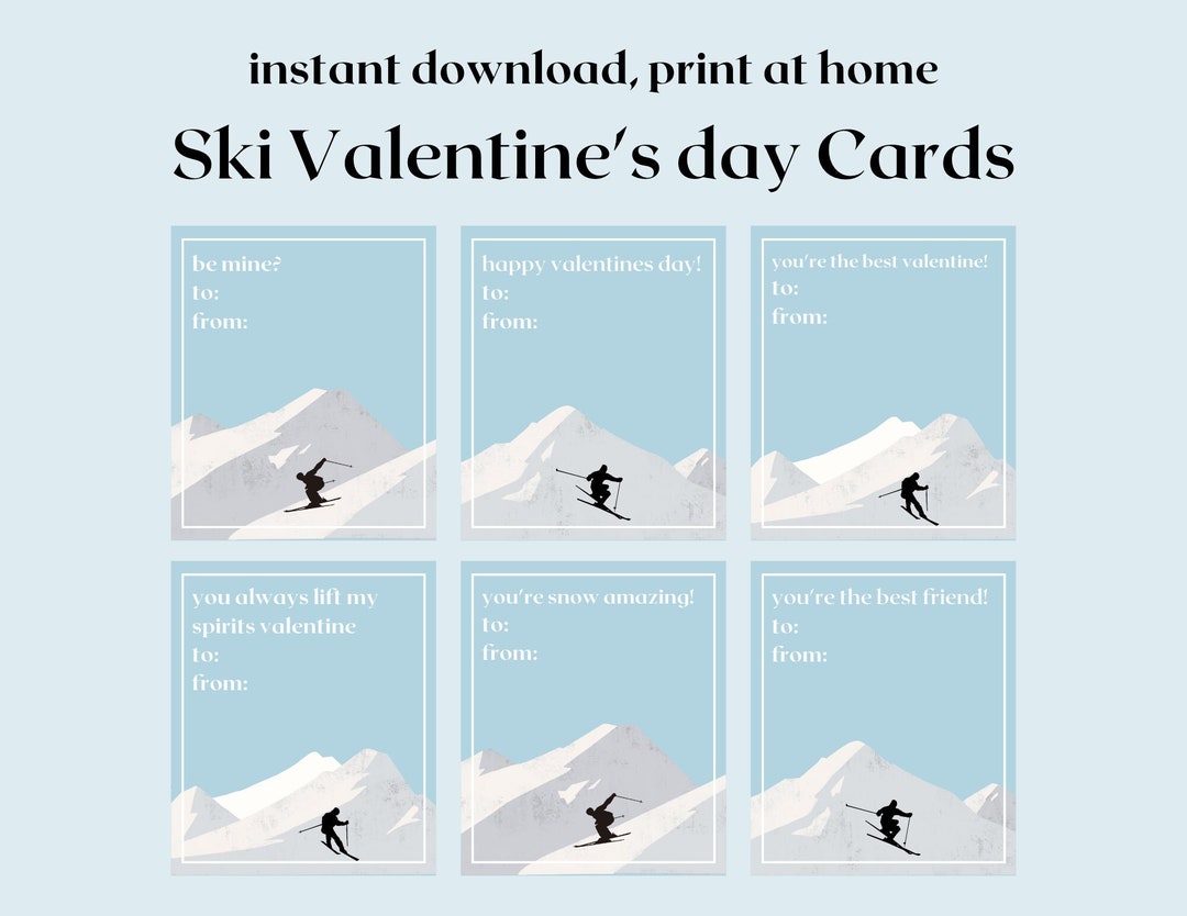 Ski Instant Download Printable Valentines Day Cards, Kids Valentine ...