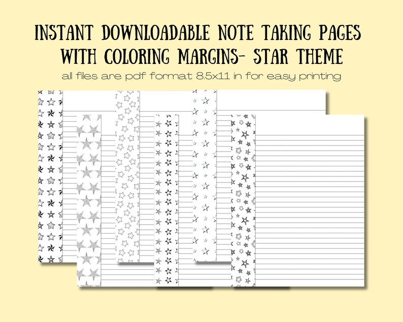 6 Unique Downloadable Stars Note Taking Pages Featuring Coloring Page ...