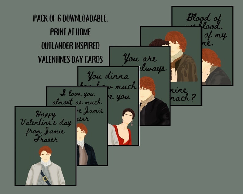 6 Outlander Instant Download Printable Valentines Day Cards, Kids ...