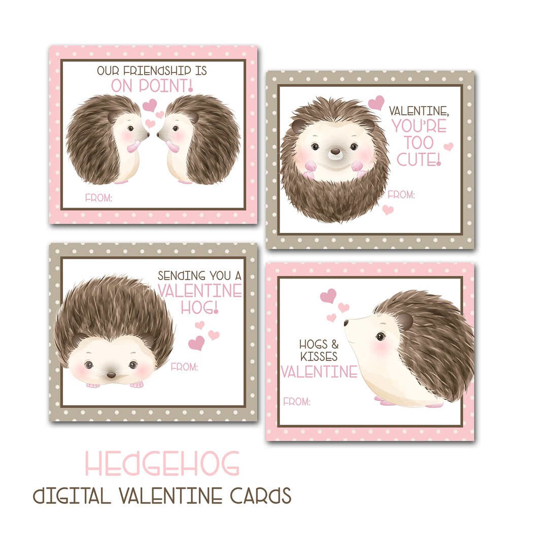 Hedgehog Instant Download Printable Valentines Day Cards, Kids ...