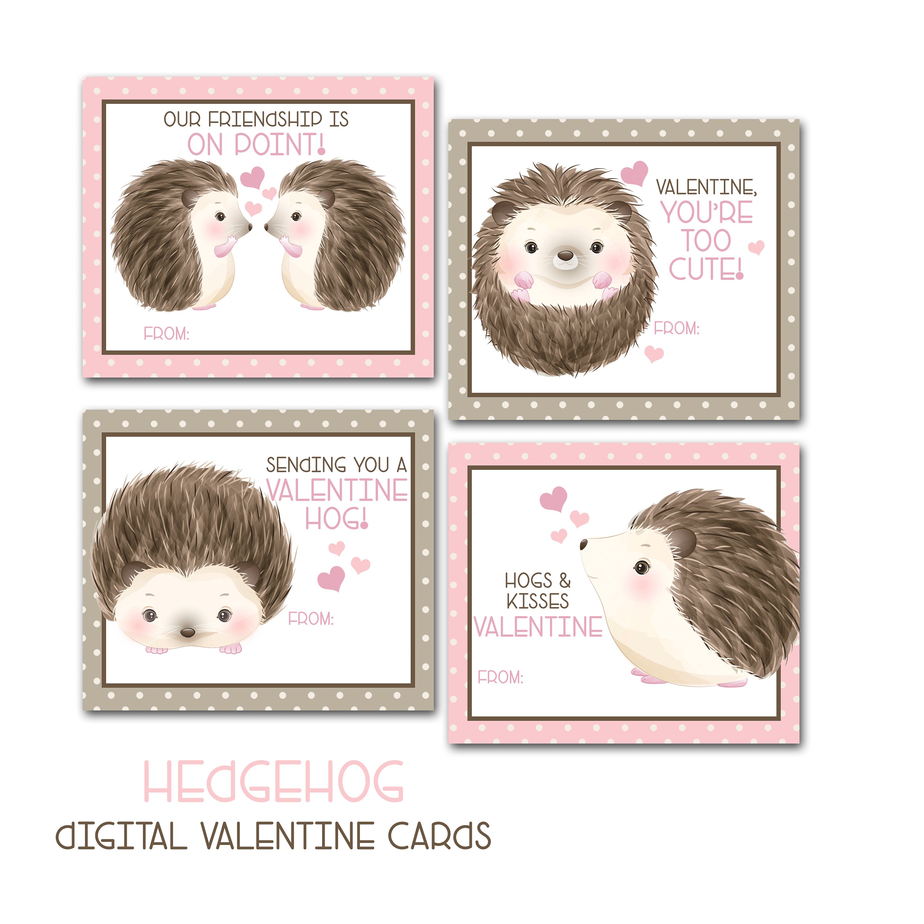 Hedgehog Instant Download Printable Valentines Day Cards, Kids ...