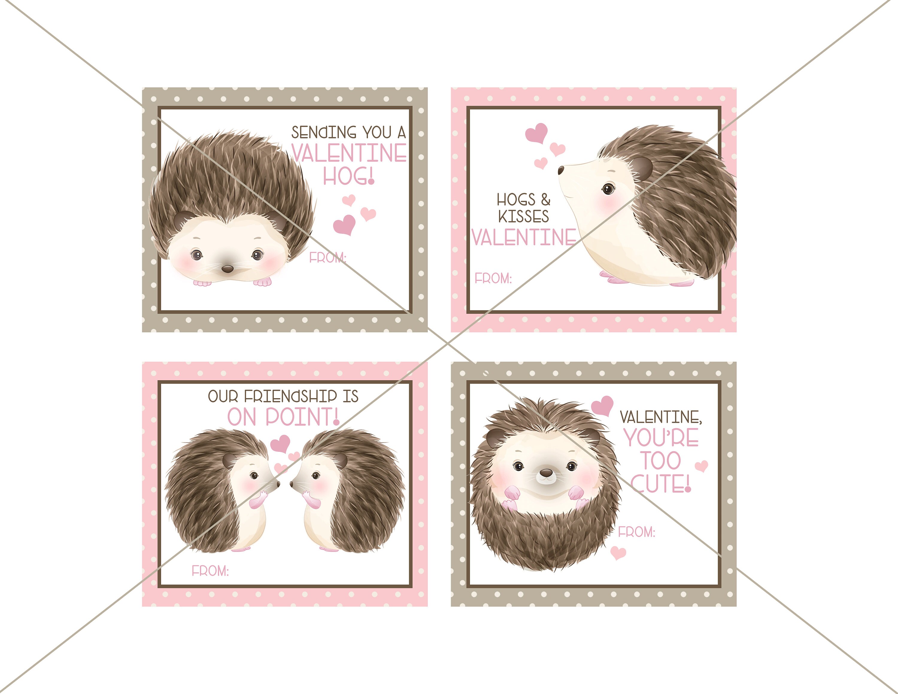 Hedgehog Instant Download Printable Valentines Day Cards, Kids ...