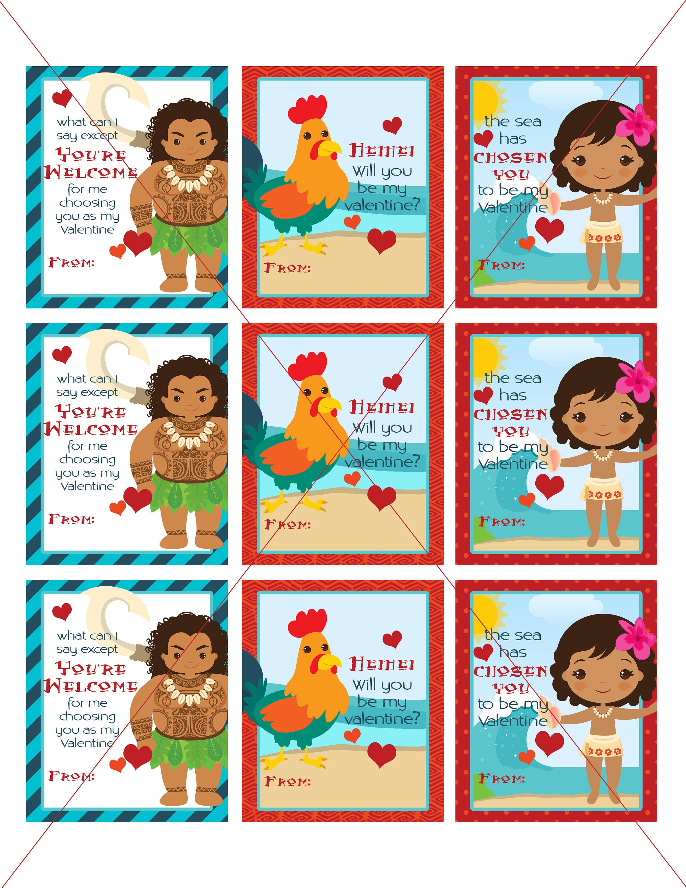 Moana Instant Download Printable Valentines Day Cards, Kids Valentine ...