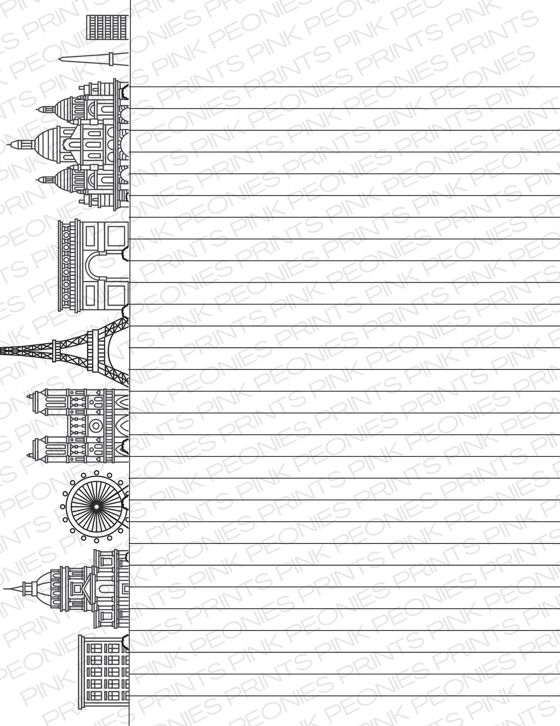 6 Unique Downloadable City Skyline Note Taking Pages Featuring Coloring ...