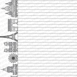 6 Unique Downloadable City Skyline Note Taking Pages Featuring Coloring ...