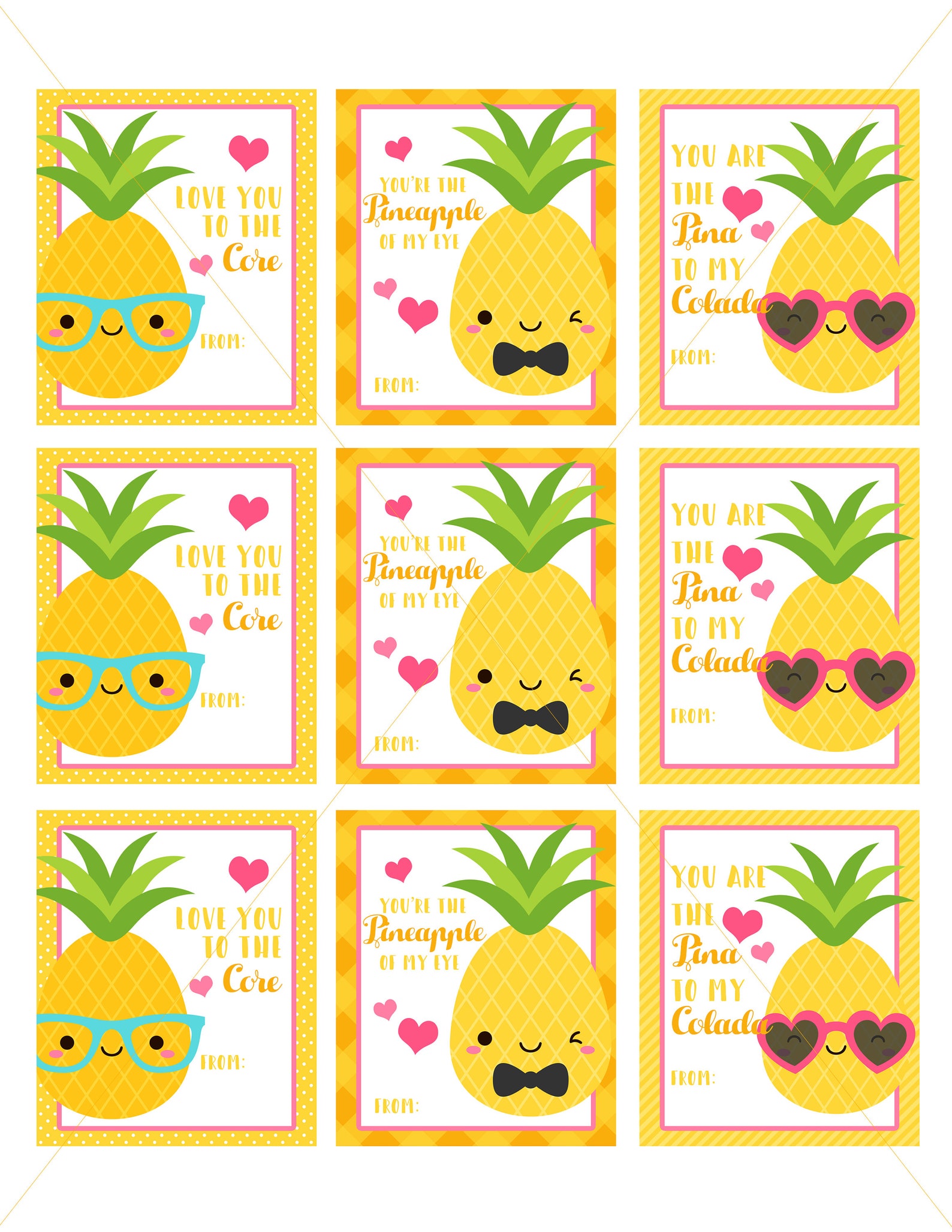 Pineapple Instant Download Printable Valentines Day Cards, Kids ...