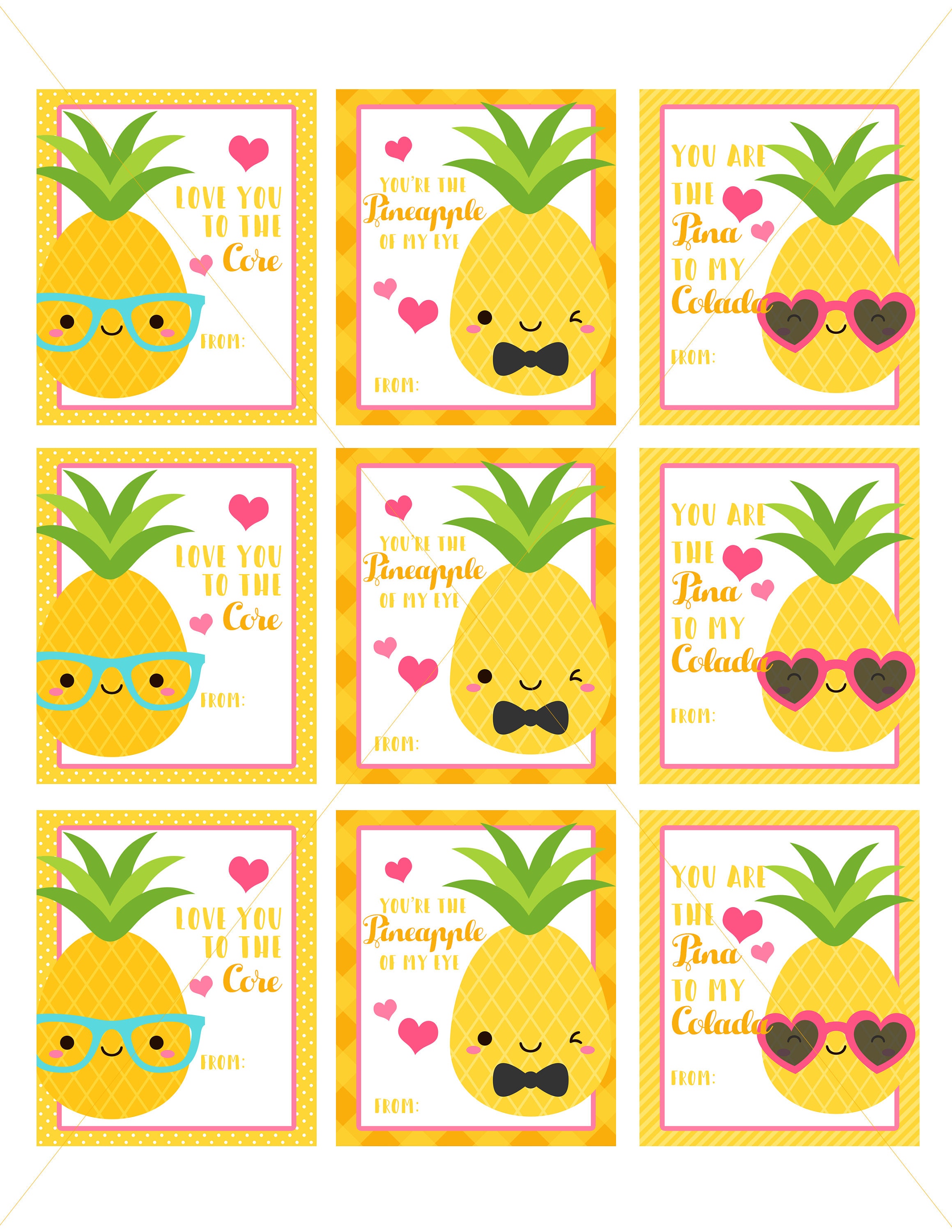 Pineapple Instant Download Printable Valentines Day Cards, Kids ...