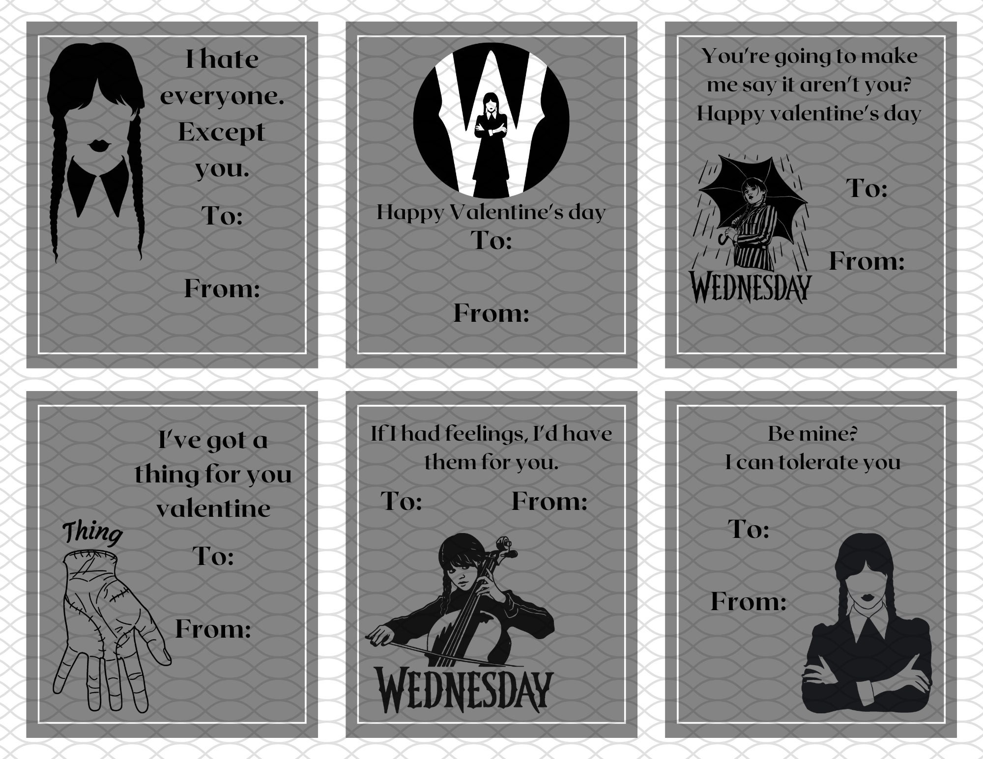 Wednesday Addams Instant Download Printable Valentines Day Cards, Kids ...
