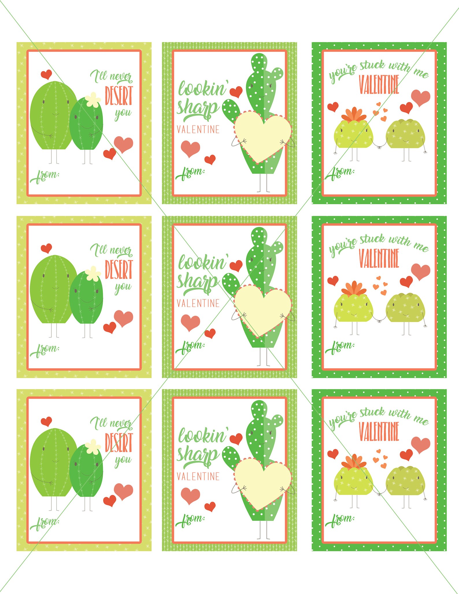 Cactus Instant Download Printable Valentines Day Cards, Kids Valentine ...