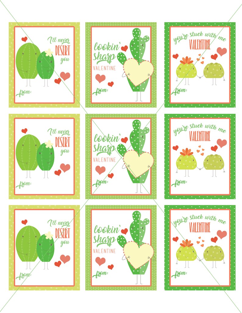 Cactus Instant Download Printable Valentines Day Cards, Kids Valentine ...