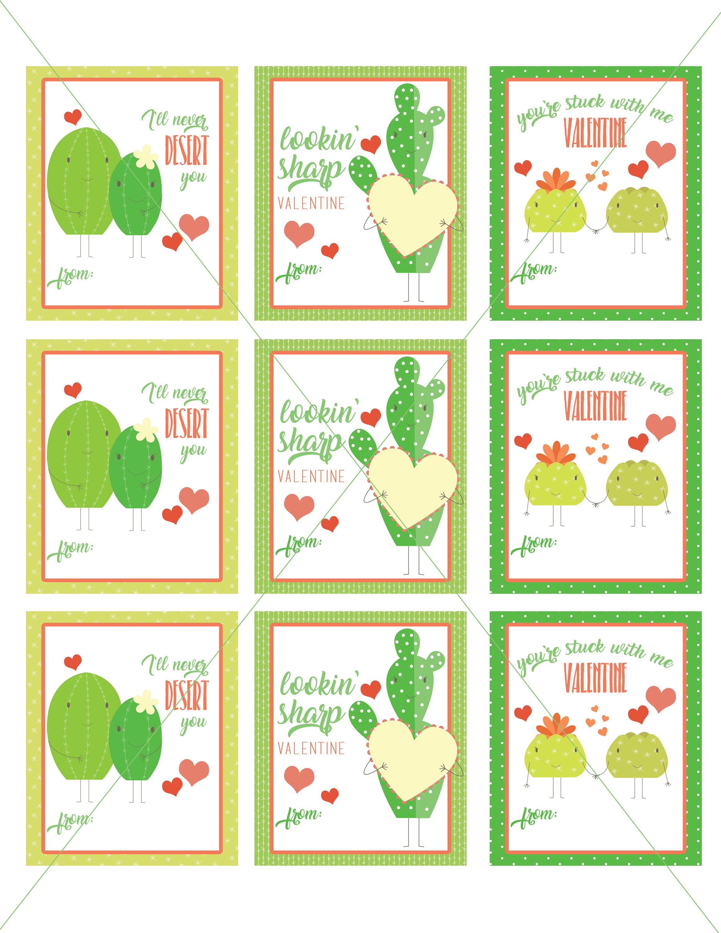 Cactus Instant Download Printable Valentines Day Cards, Kids Valentine ...