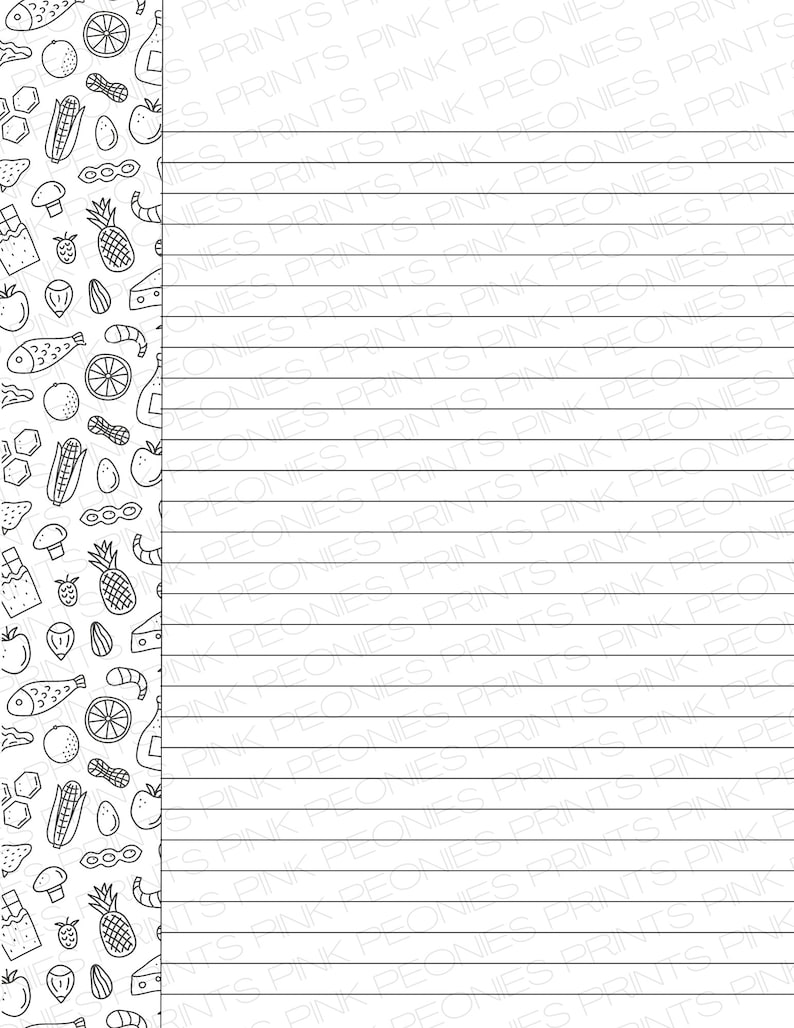 6 Unique Downloadable Food Note Taking Pages Featuring Coloring Page ...