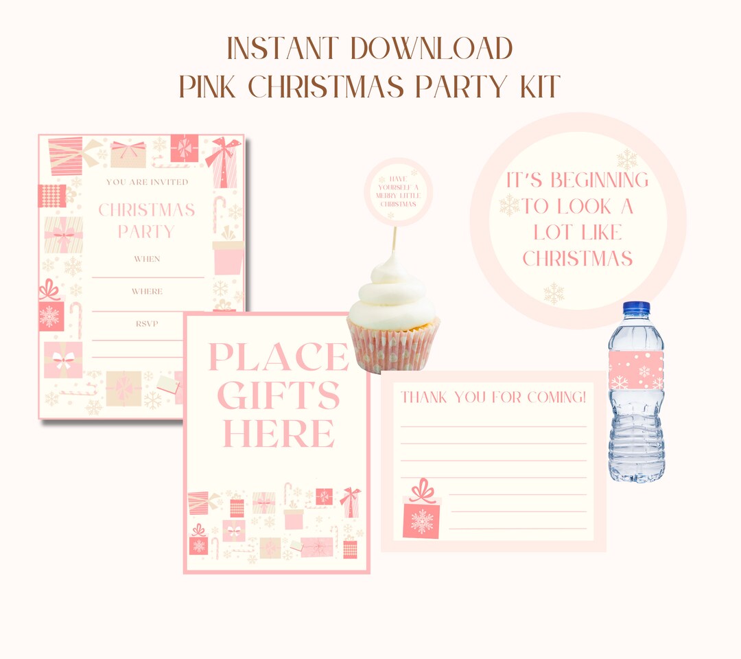 Pink Present Girls Night Christmas Party Kit, Instant Download ...